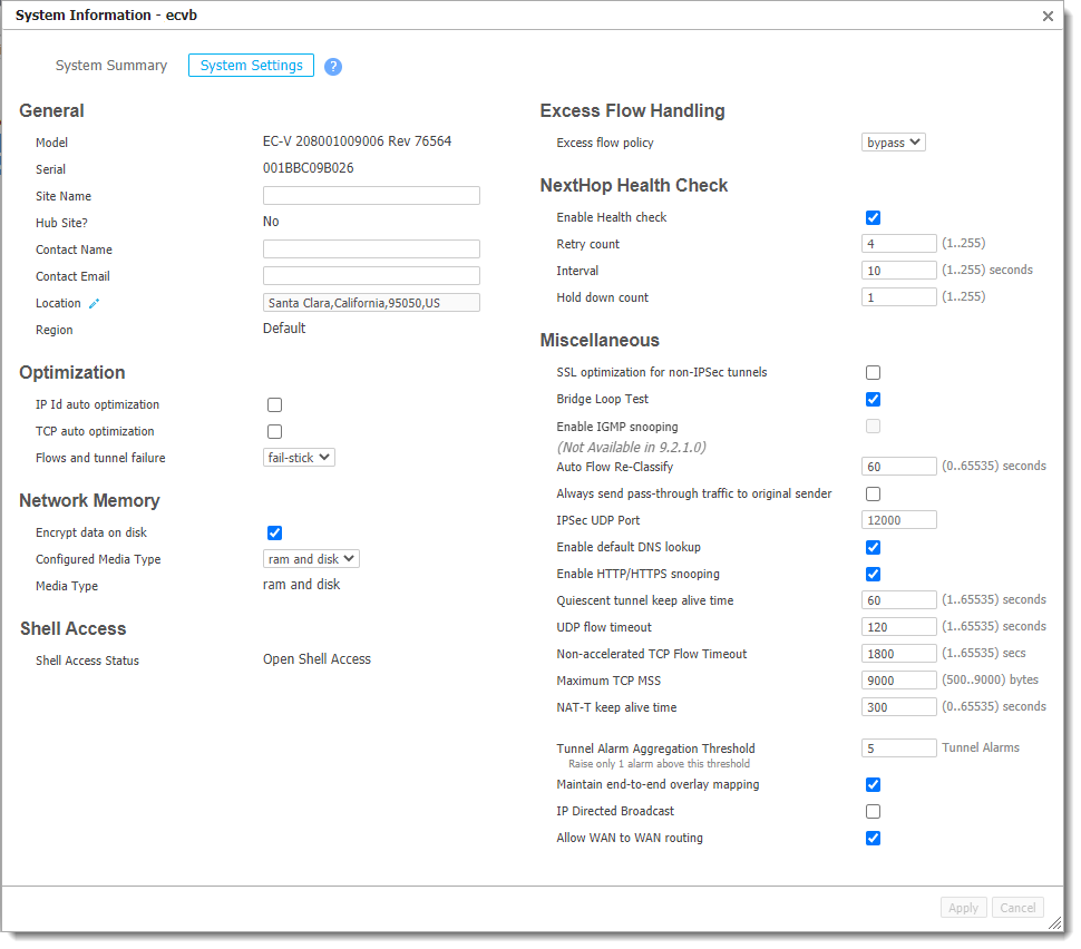 System Information | Aruba SD-WAN Docs - 188金宝搏的网址